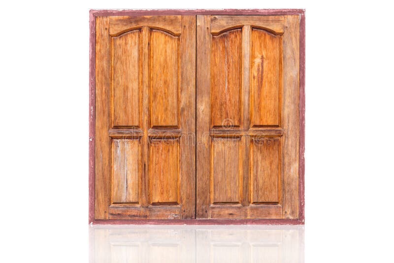 Closed Two Panel Wood Window Asian Style Stock Photo - Image of thai ...