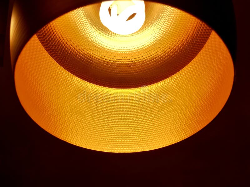 Closed Up of Black Orange Ceiling Lamp with Energy Saving Fluorescent ...