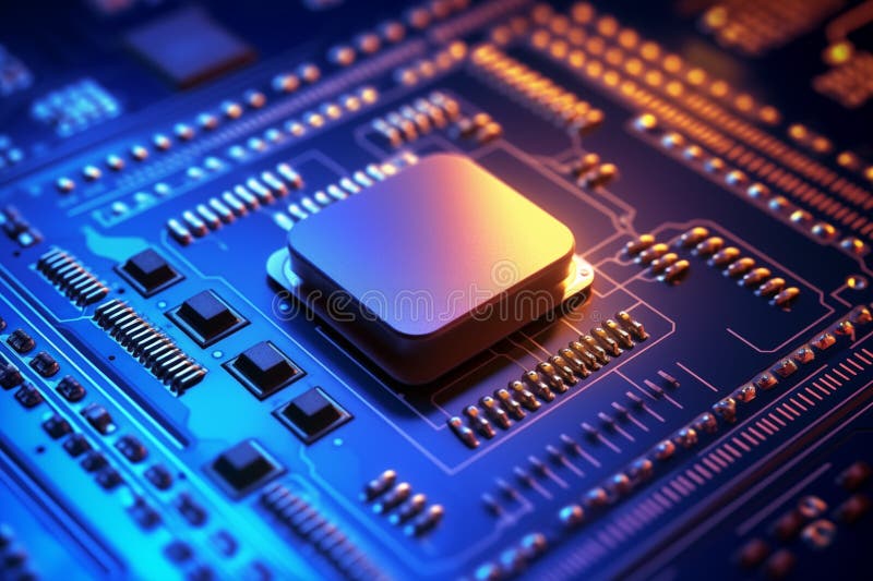 Close Up of Circuit Board Interior of a Computer with Neon Lights in ...