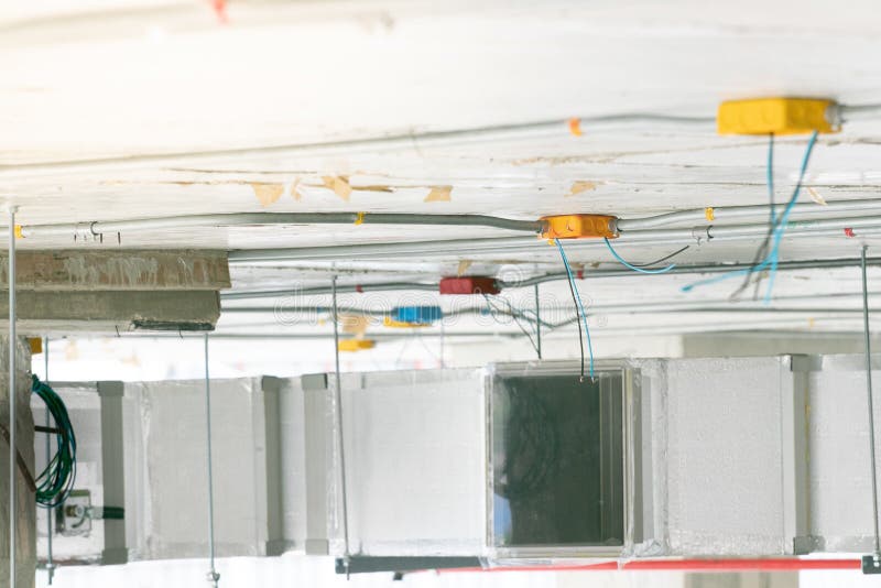 Closed Up Electtrical Conduit Installation with Cable Pulling Stock ...