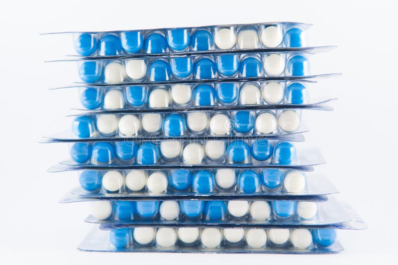 Blue and White Capsule in Transparent Blister Pack Stock Image - Image ...