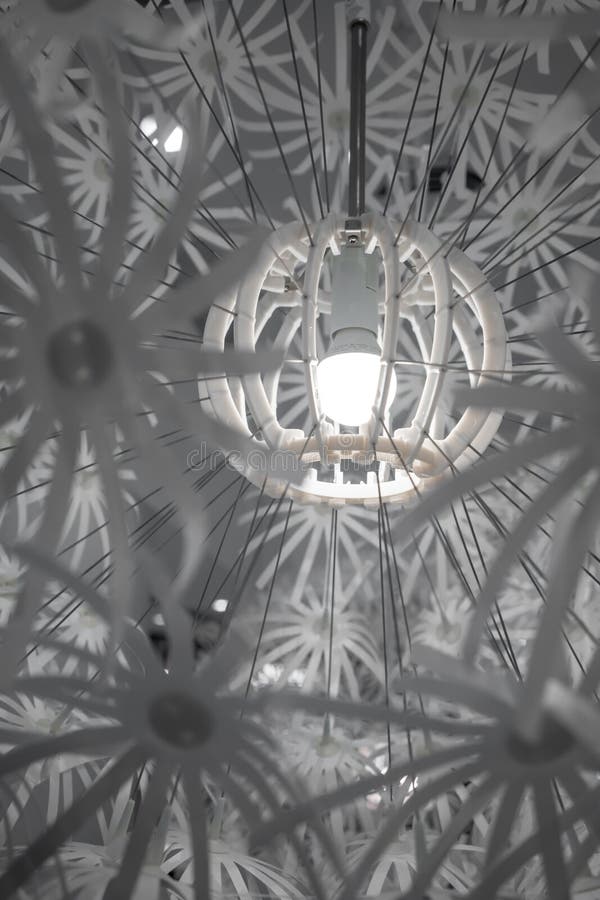 Closed Up Round Bulb at the Center of White Modern Abstract Lamp Stock ...