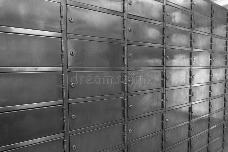 Closed Up Stainless PO Boxes in a Post Office without Numbering Stock ...