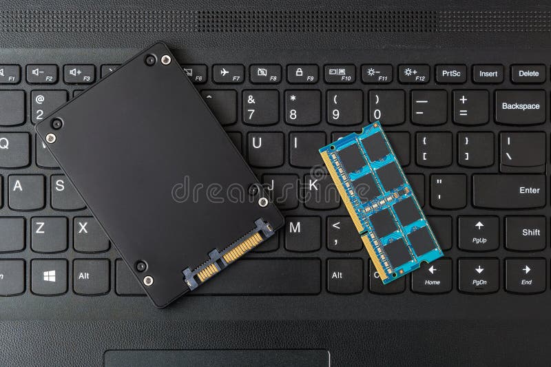 Closed-up View of PC Computer RAM and SATA SSD Drive on Keyboard Stock ...