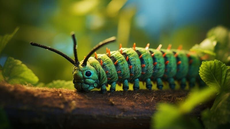 Closed Ups of Caterpillar in Nature Generated by AI Tool. Stock Image ...