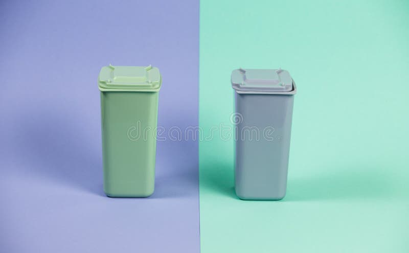 Closed Waste Containers on Pastel Double Background Stock Photo - Image ...