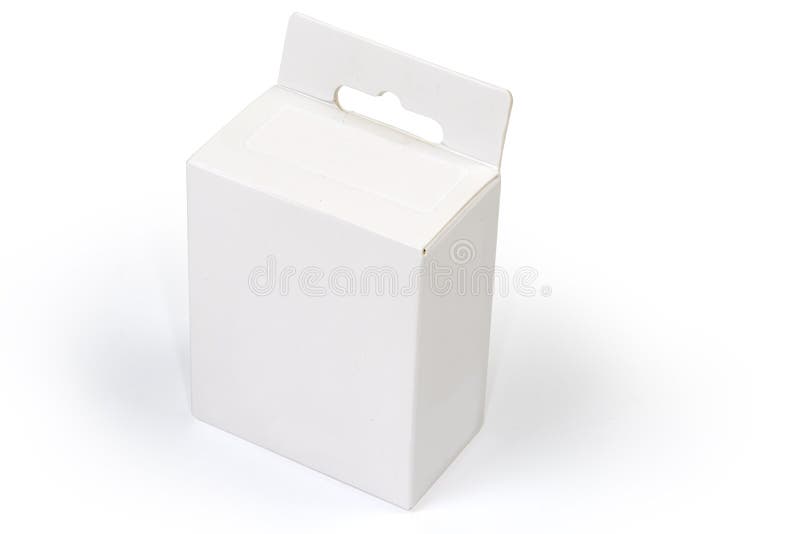 Closed White Cardboard Hang Tab Packing Box on White Surface Stock ...