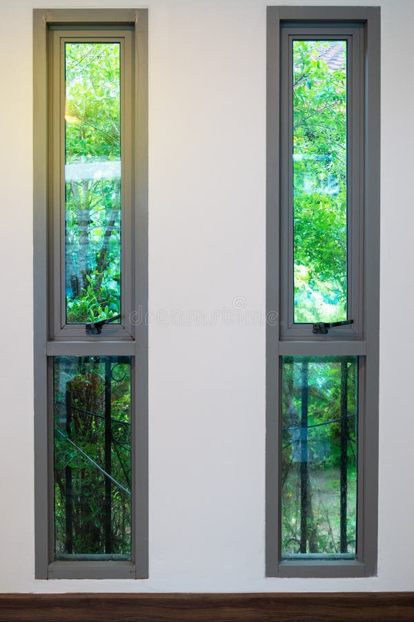 Closed White Window Overlooking Green Garden Stock Image - Image of ...