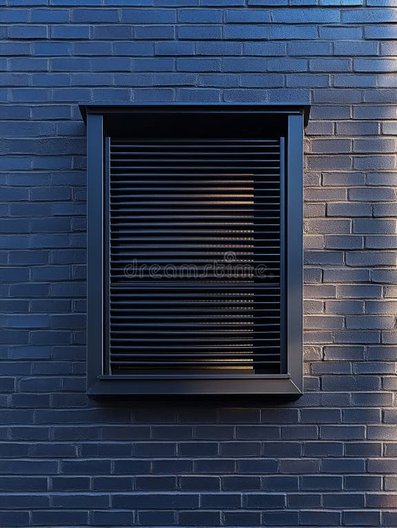 Closed Window with Black Shutter on a Black Brick Wall. Stock Image ...