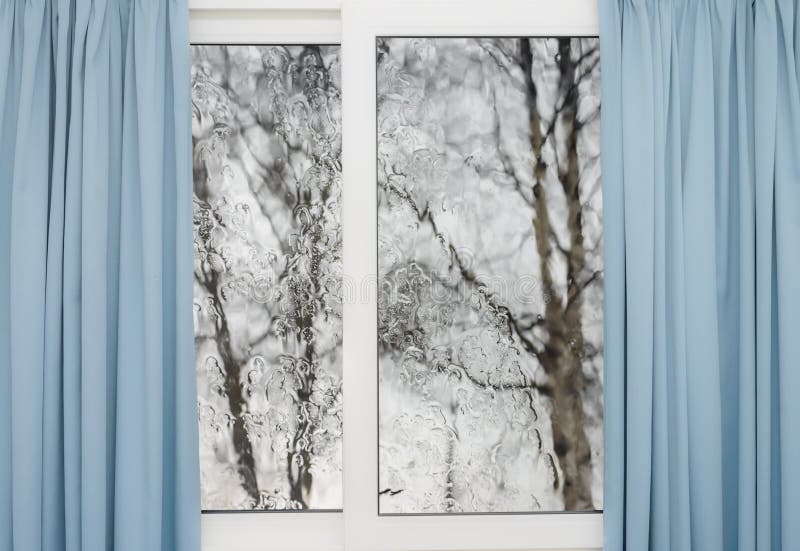Closed Window with Curtains Autumn Weather Stock Photo - Image of house ...