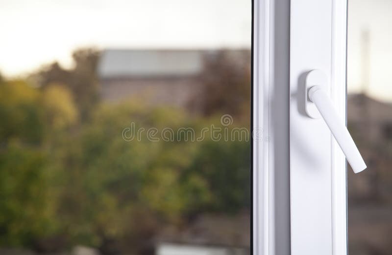 Closed Window with Handle. PVC Plastic Stock Photo - Image of office ...