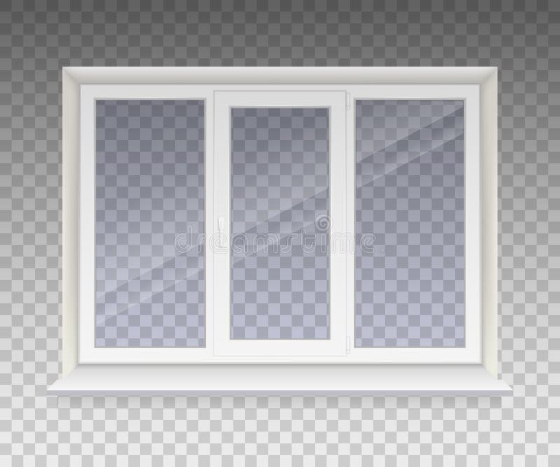 Closed Window with Transparent Glass in a White Frame. Isolated on a ...