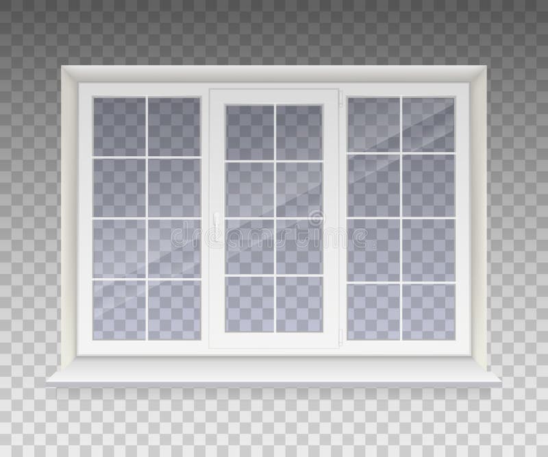Closed Window with Transparent Glass in a White Frame. Isolated on a ...