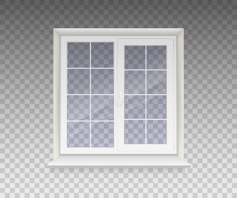 Closed Window with Transparent Glass in a White Frame. Isolated on a ...