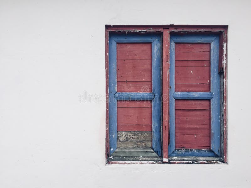Closed Window, Vintage Wooden Shutter Isolated on White Wall Building ... Closed Window, Vintage Wooden Shutter Isolated on White Wall Building ...