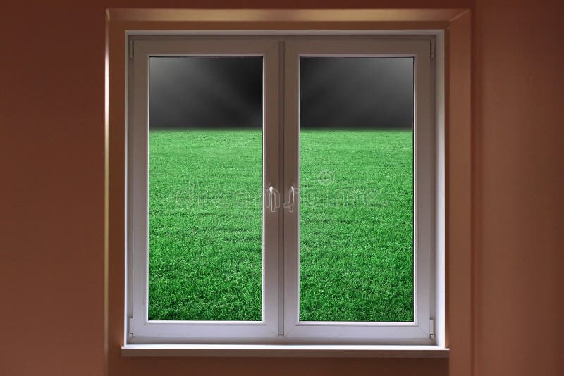 Closed Window and View To Sea Stock Image - Image of beach, cityscape ...