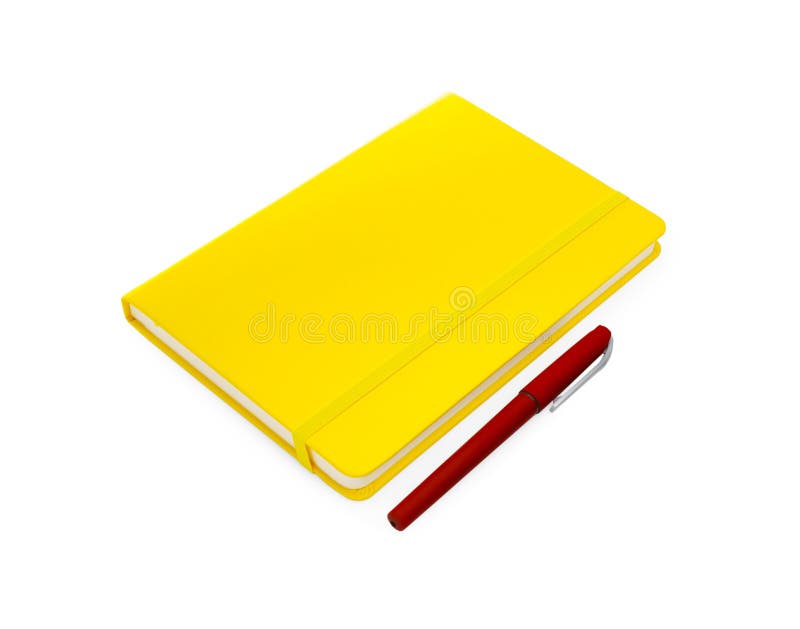 Closed Yellow Notebook with Pen Isolated on White Stock Photo - Image ...