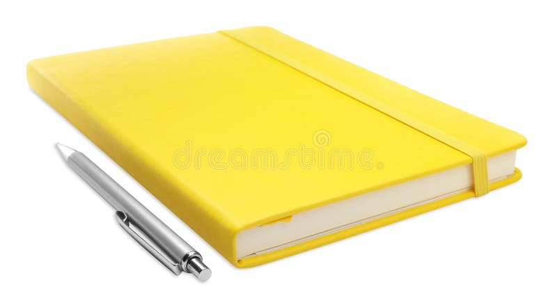 Closed Yellow Notebook with Pen Isolated on White Stock Photo - Image ...