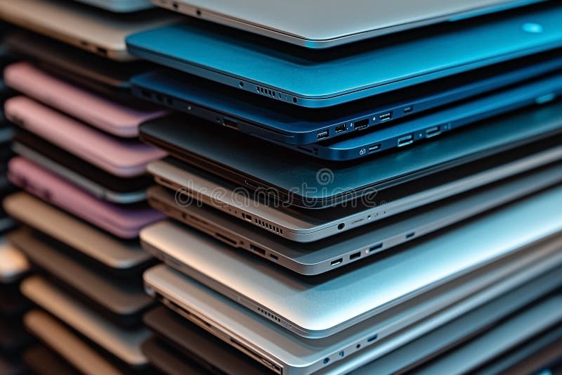 Stack of Modern Laptops Showcasing Different Hues and Streamlined ...