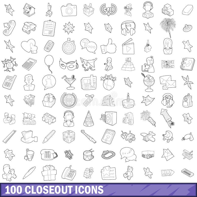 100 Closeout Icons Set, Outline Style Stock Vector - Illustration of ...