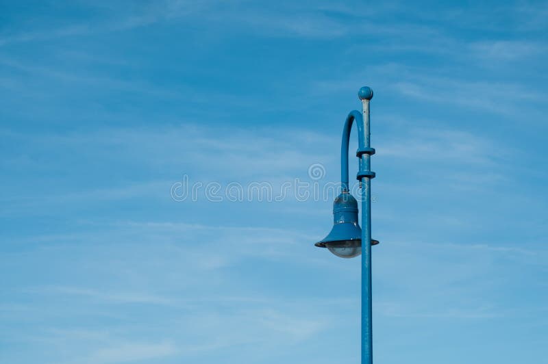 Blue Metallic Street Lapm on Blu Sky Background Stock Photo - Image of ...