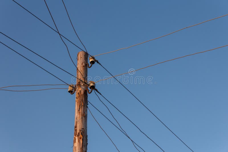 Closer Look of the Electric Post with the Big Wires on it. Post with ...