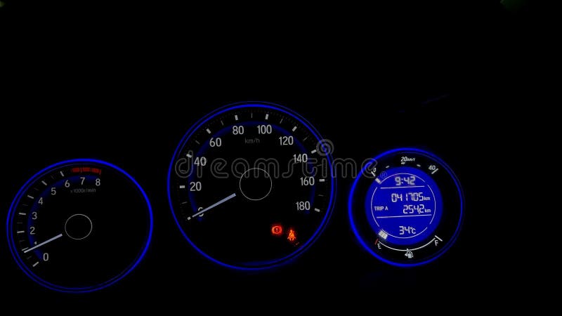 Closer View of a Car Odometer or Speedometer with Its Glowing Lights ...