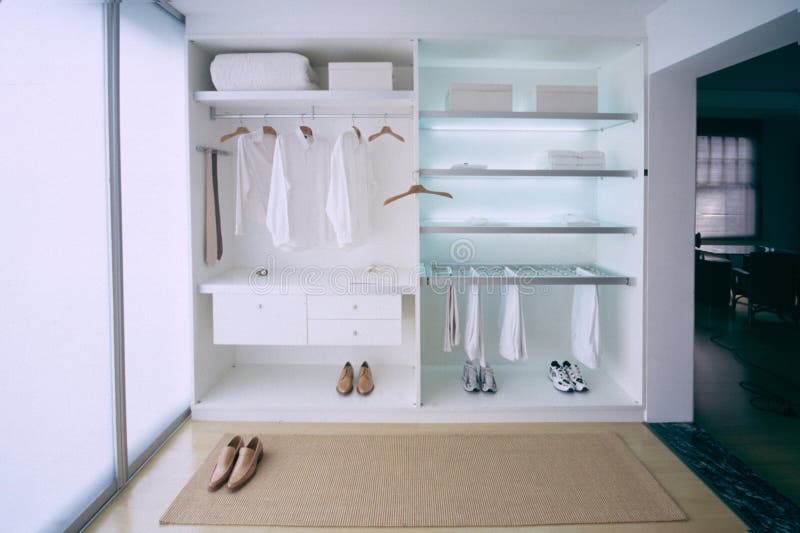 Blank walk-in closet stock image. Image of shelve, glass - 10125695