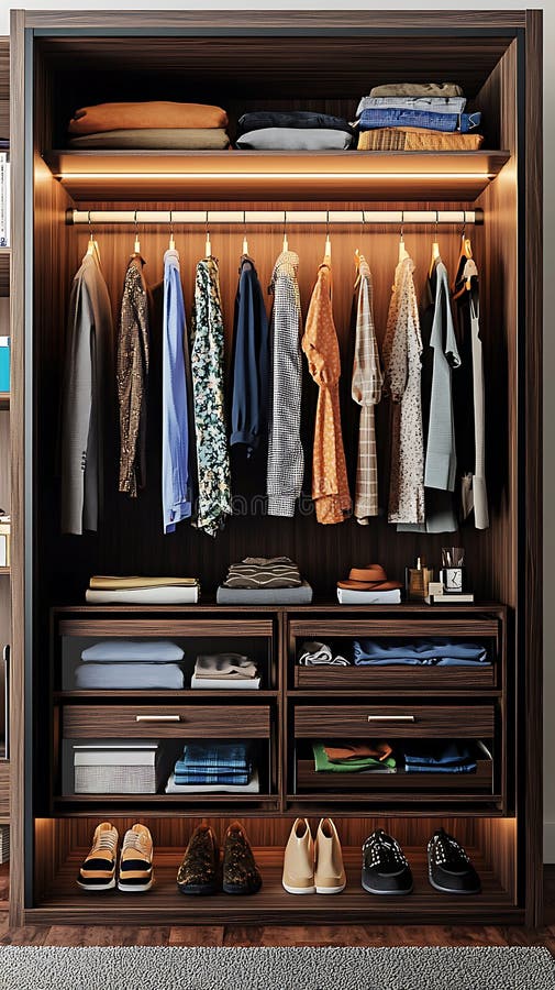 A Closet with Clothes Hanging on the Racks Stock Photo - Image of ...