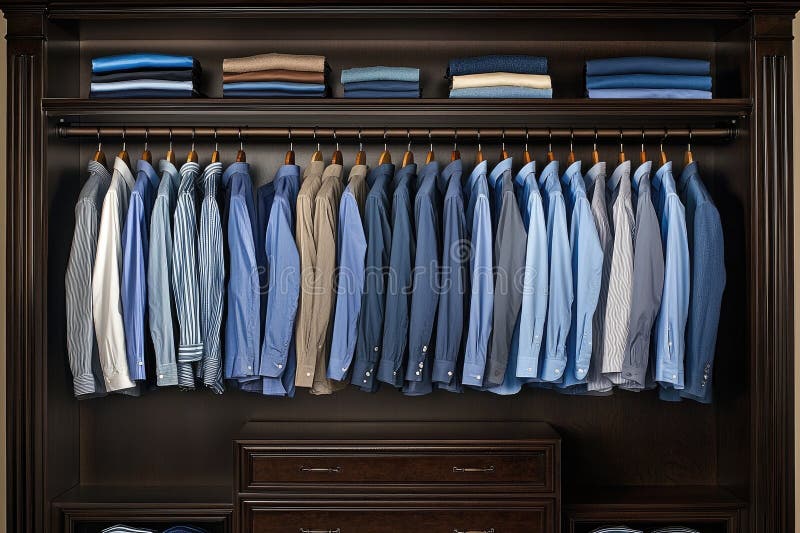 A Closet Full of Blue Shirts. the Closet is Dark and the Shirts are ...