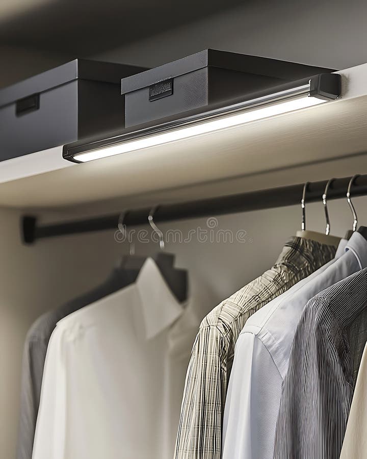 A Closet with a Light Hanging from the Ceiling Stock Photo - Image of ...