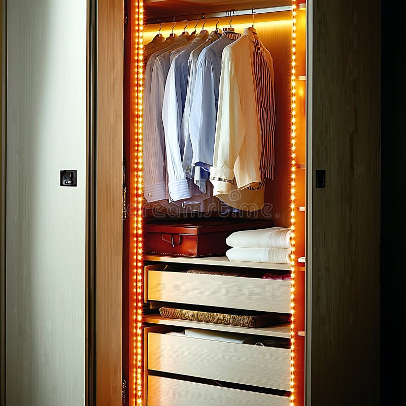 A Closet with a Lighted Strip Running Down the Middle Stock Photo ...