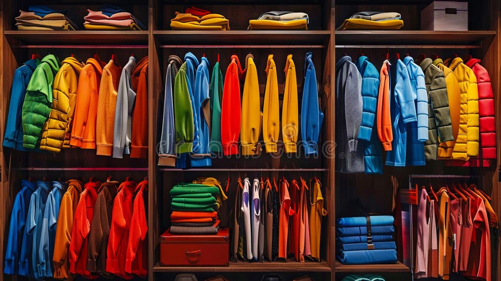 A Closet with Many Different Colored Clothes Stock Image - Image of ...