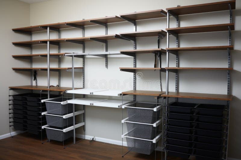 Closet Shelving System with Various Sized Compartments Stock Photo ...