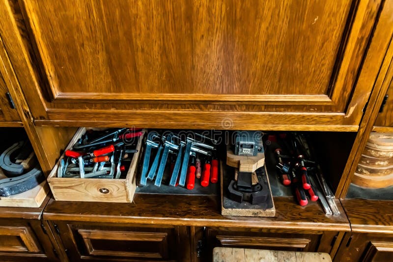 Various carpentry tools stock photo. Image of closet - 310260172