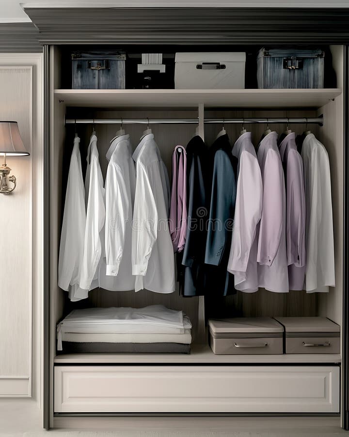 A Closet with a White Shirt Hanging on the Left Side Stock Image ...