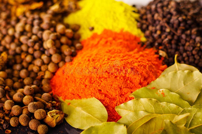 Closeup from Above Different Piles of Colorful Spices, Beautiful Rustic ...