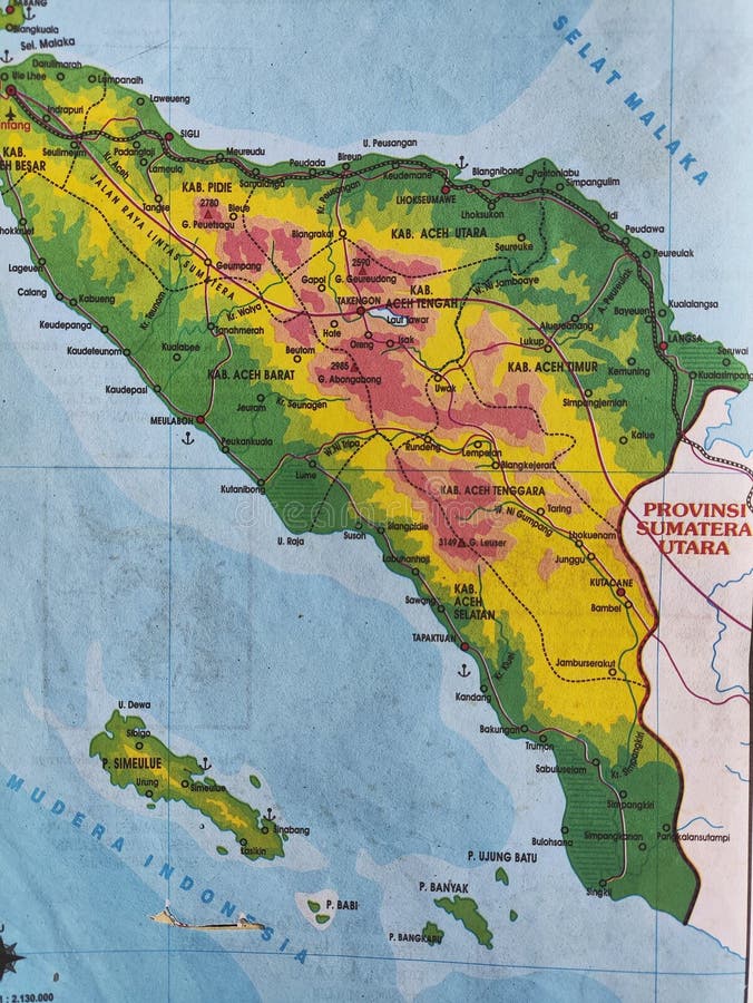Aceh Island Map and Major Cities Around it on Physical Map Stock Image ...