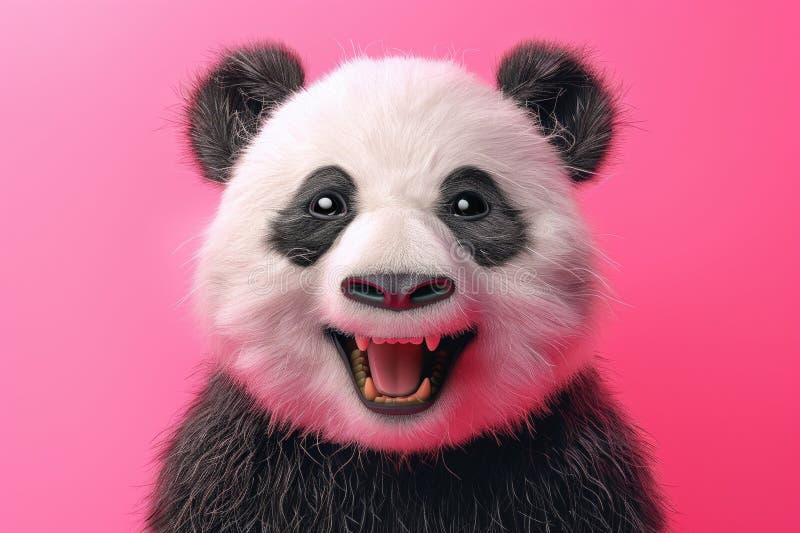 Closeup of Adorable Smiling Panda on Vibrant Pink Background Stock ...