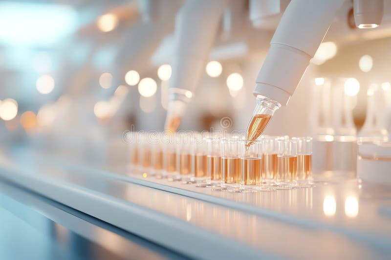 Closeup of Advanced Pipetting Robots Handling Genetic Samples in a ...