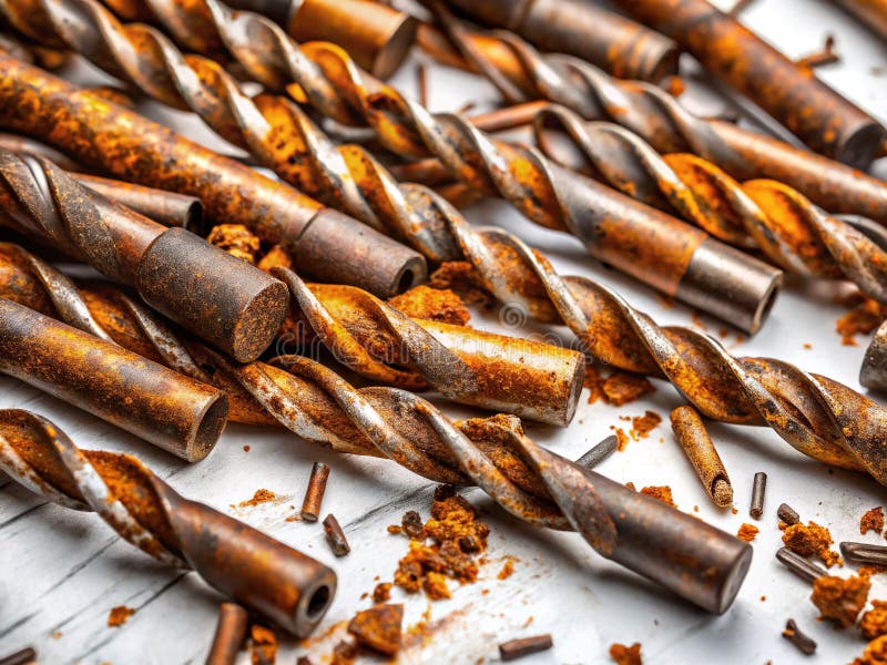 Closeup Aerial View of Rusty Drill Bits on White Background Ideal for ...
