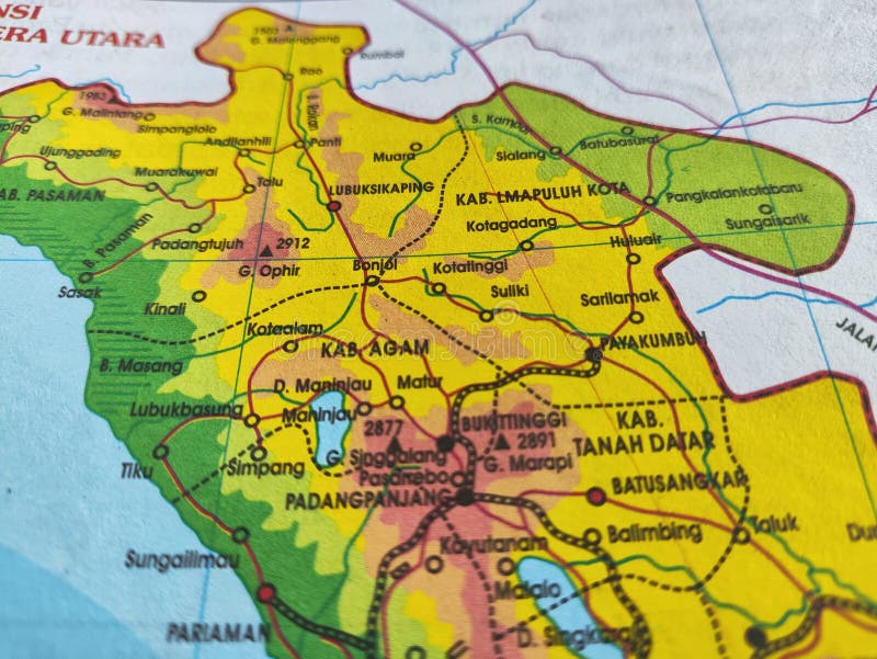 Agam Regency Map and Major Cities Around it on Physical Map Stock Photo ...