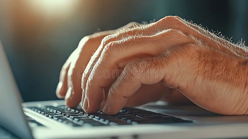 Closeup Aged Hands Typing on Laptop Keyboard Stock Illustration ...