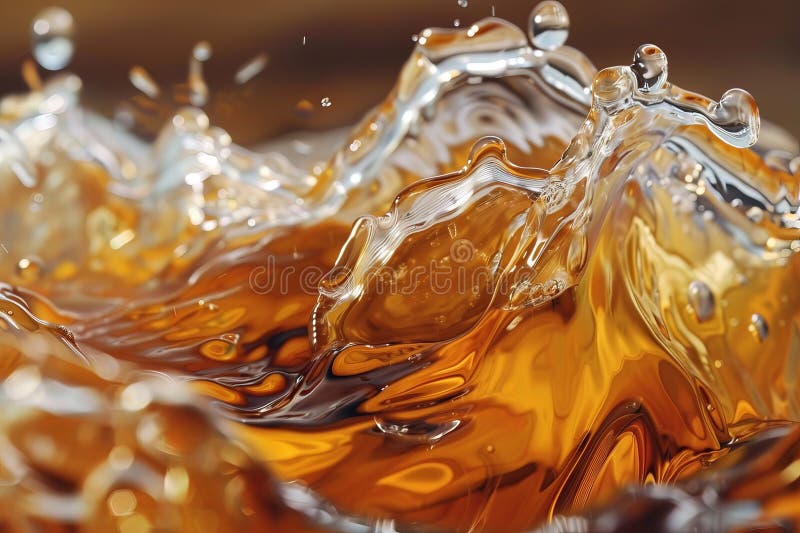 Closeup of Amber-colored Liquid with Splashing and Bubbles Stock ...