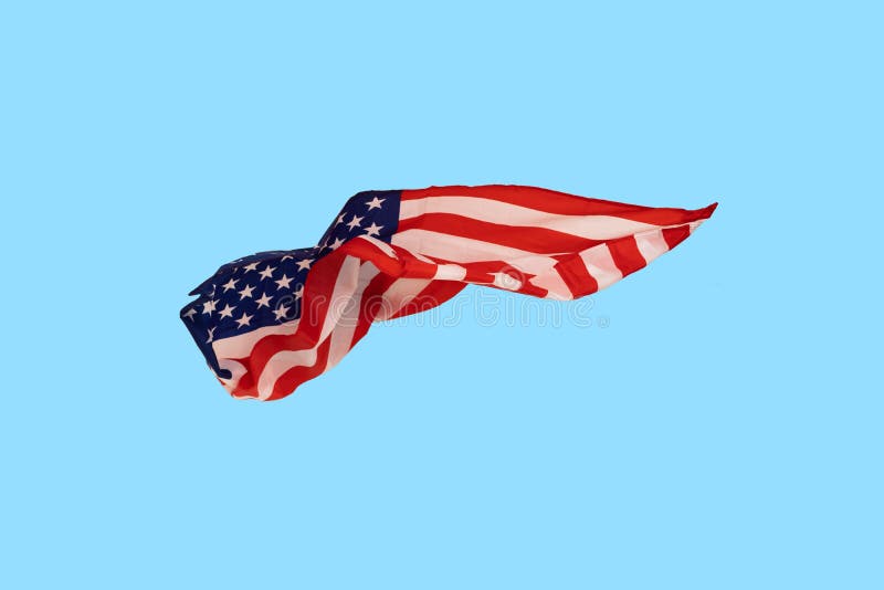 Closeup of American Flag on Blue Background Stock Photo - Image of ...