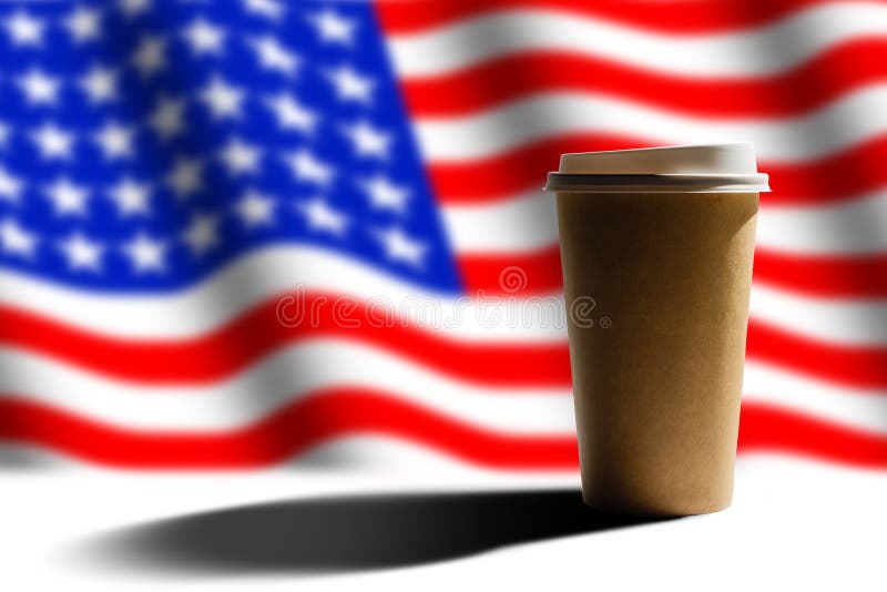 Closeup of American Flag with Coffee Paper Cup. Stock Photo - Image of ...