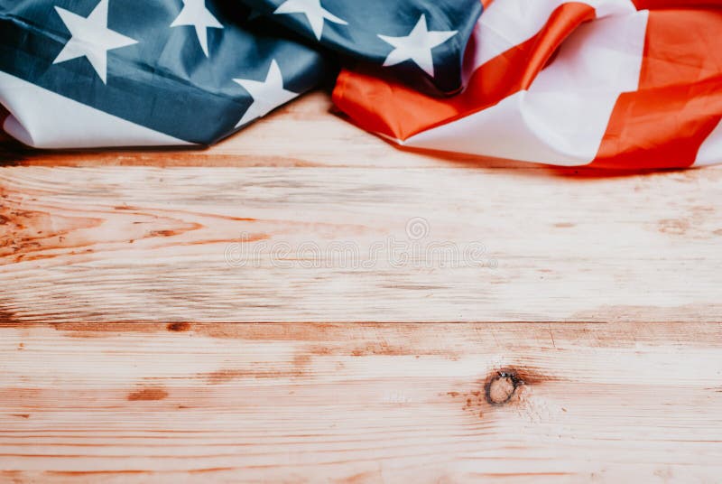 Closeup of American Flag on Wood Background Stock Photo - Image of ...