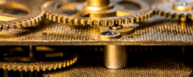 Closeup of a Analogous Clockwork, Gears and Brassy Components Stock ...
