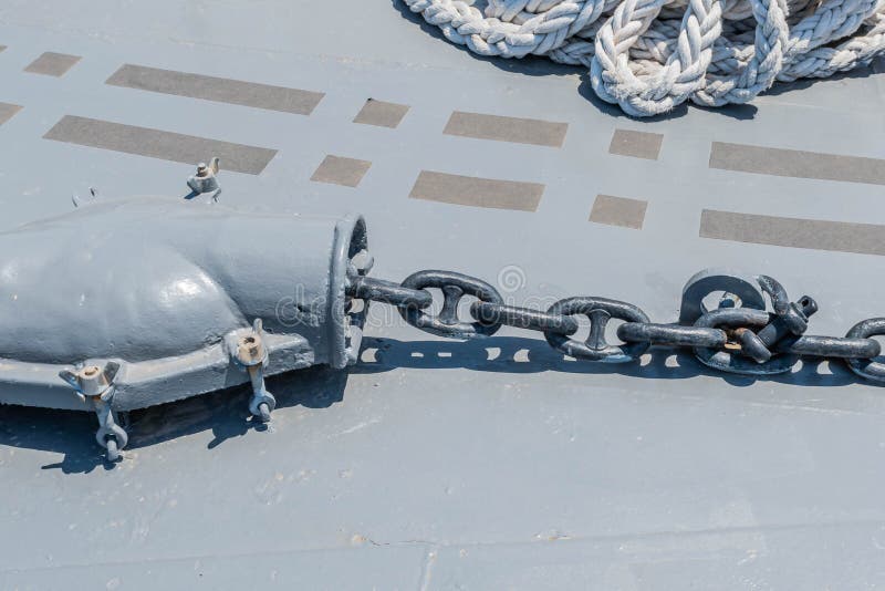 Bow Deck of a Military Ship with Artillery Stock Photo - Image of large ...