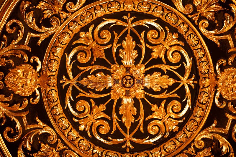 Closeup of Ancient Golden Celing Decoration Stock Photo - Image of ...